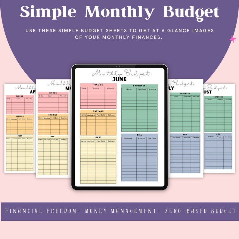 Simple Monthly Budget Planner, Zero Based Budget, Printable Planner for ...