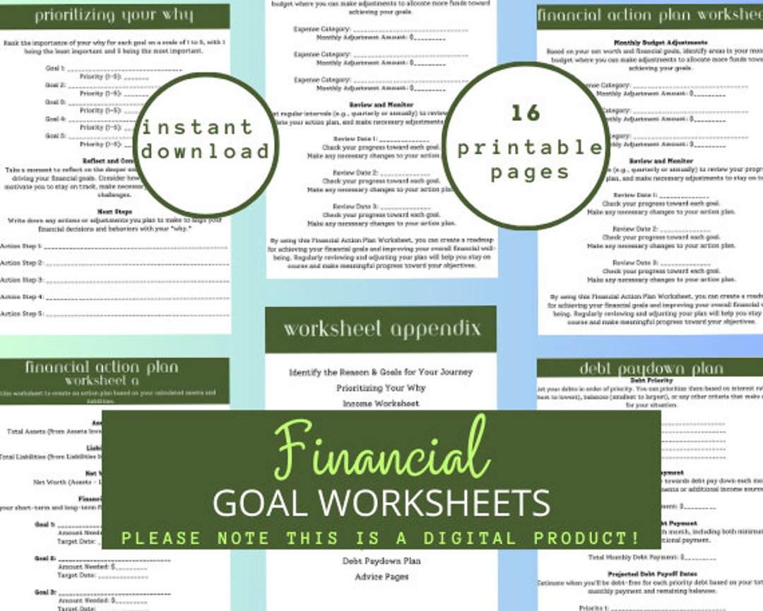 Financial Worksheets, Goal Setting, Growth Financially Independent - Etsy