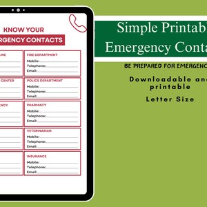 Printable Emergency Contact Sheet - Simplify Safety, Instant Download ...