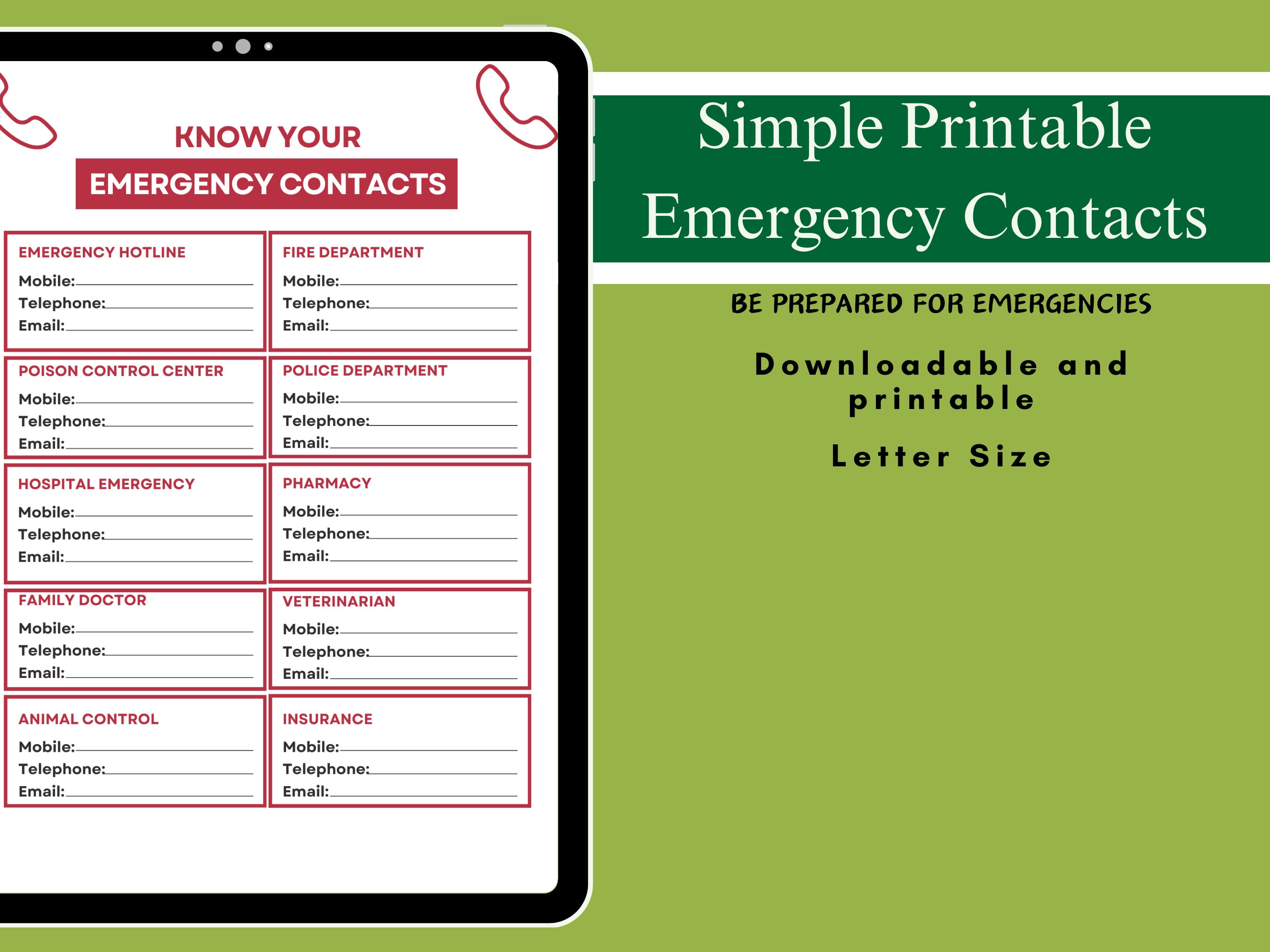 Printable Emergency Contact Sheet - Simplify Safety, Instant Download ...