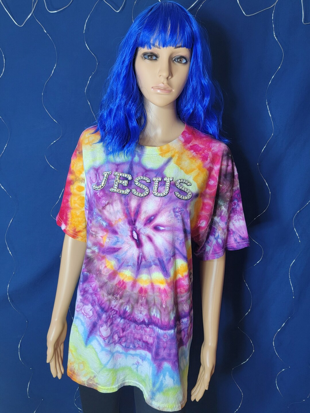 Handmade Tie Dyed JESUS Large Heavy Cotton Tee, Purple Rainbow Swirl ...