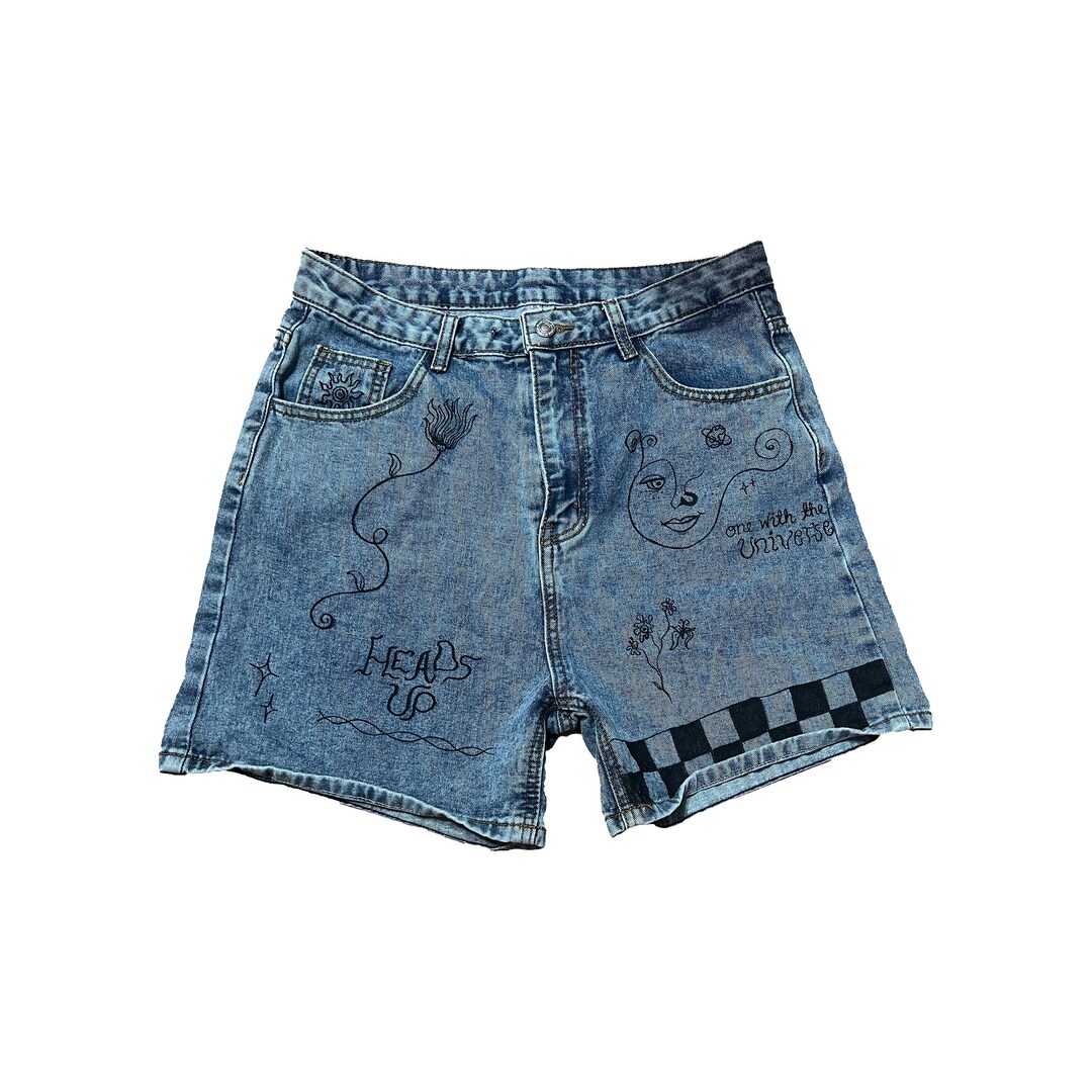 Psychedelic Doodle Jean Shorts - Etsy