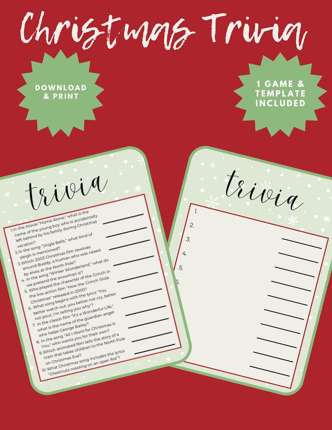 Printable Christmas Game Trivia for Adults Template & Answer - Etsy