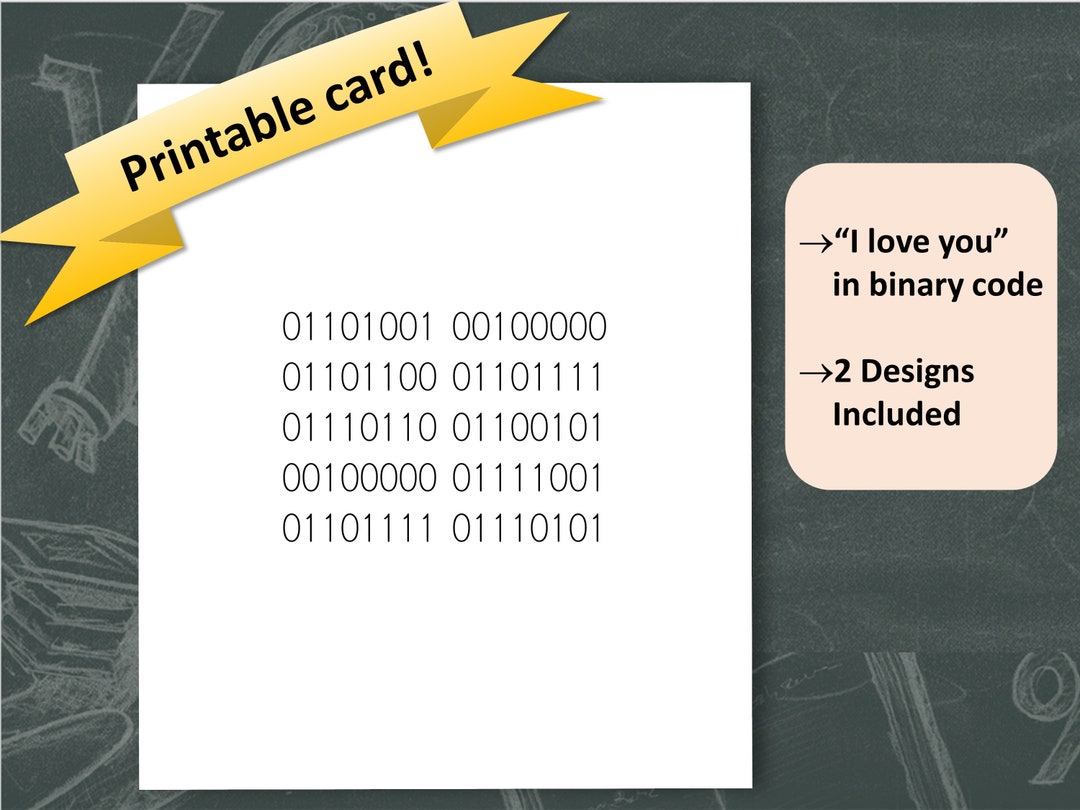 I Love You Binary Code | Printable Card | Instant Download | A1, A6, A7 ...