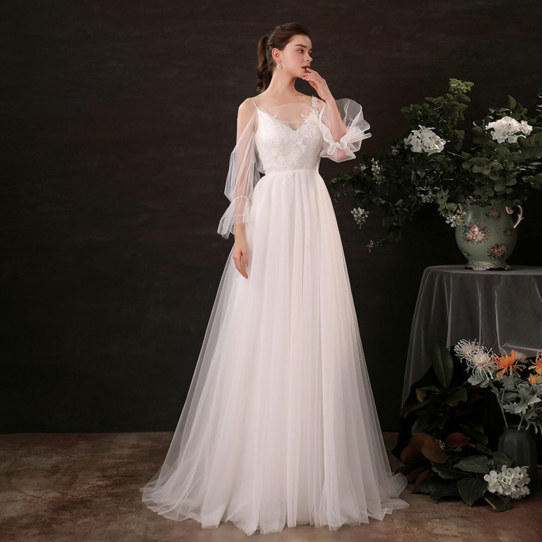 Unique Puff Sleeve Wedding Dress Fantasy Dress Wedding Fairy Prom Gown ...