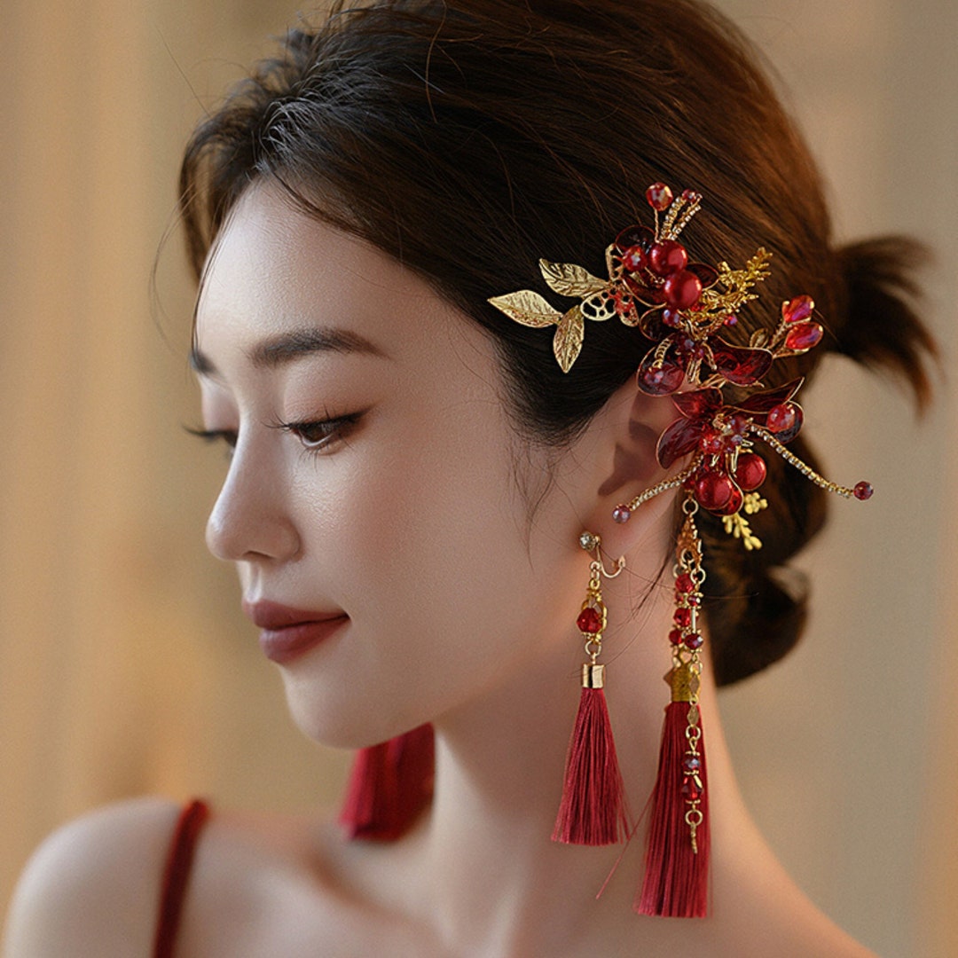 Chinese Hair Pin Traditional Wedding Hair Band Red Bridal Hair - Etsy
