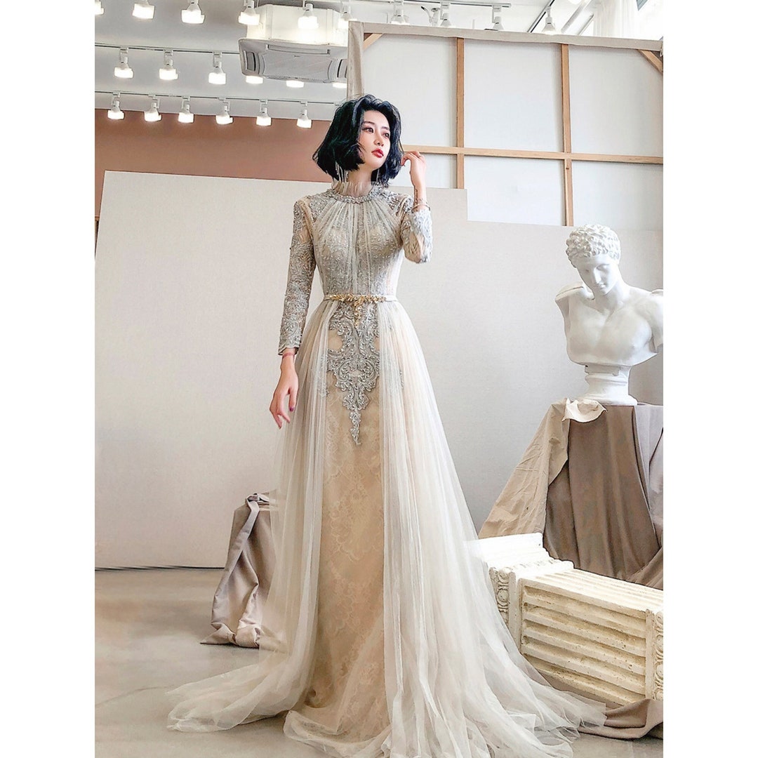 Fantasy Long Sleeves Winter Wedding Dress Fairy Prom Dress Fairy Gown ...