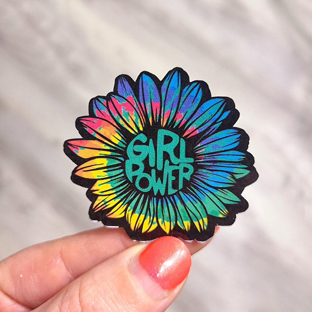 Girl Flower Power Sticker, Trendy Sticker, Hippy Laptop Sticker, Happy ...