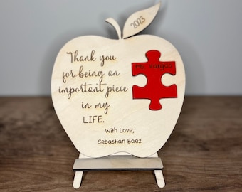 Personalized Teacher Appreciation End of Year Gift Apple Puzzle Piece ...