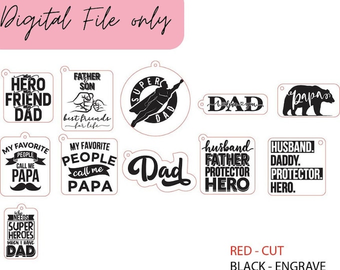 Dad Keychains SVG Bundle File | Dad Keychains Designs | Glowforge Laser ...