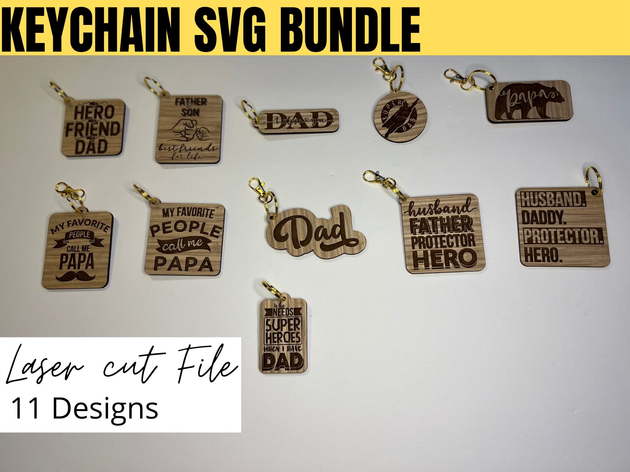 Dad Keychains SVG Bundle File | Dad Keychains Designs | Glowforge Laser ...