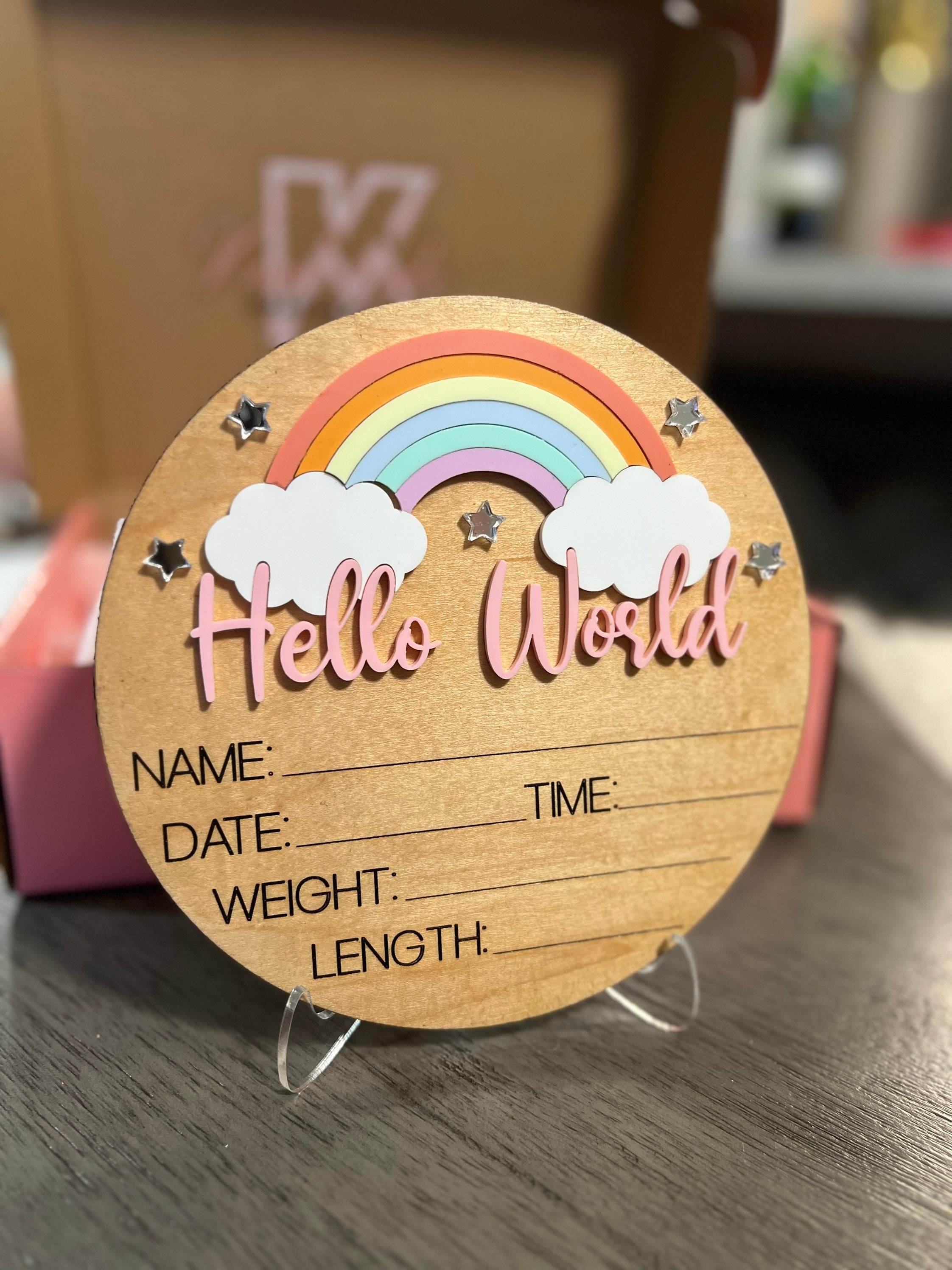 Baby Birth Announcement Sign - Newborn Photography Prop - Boho Rainbow ...