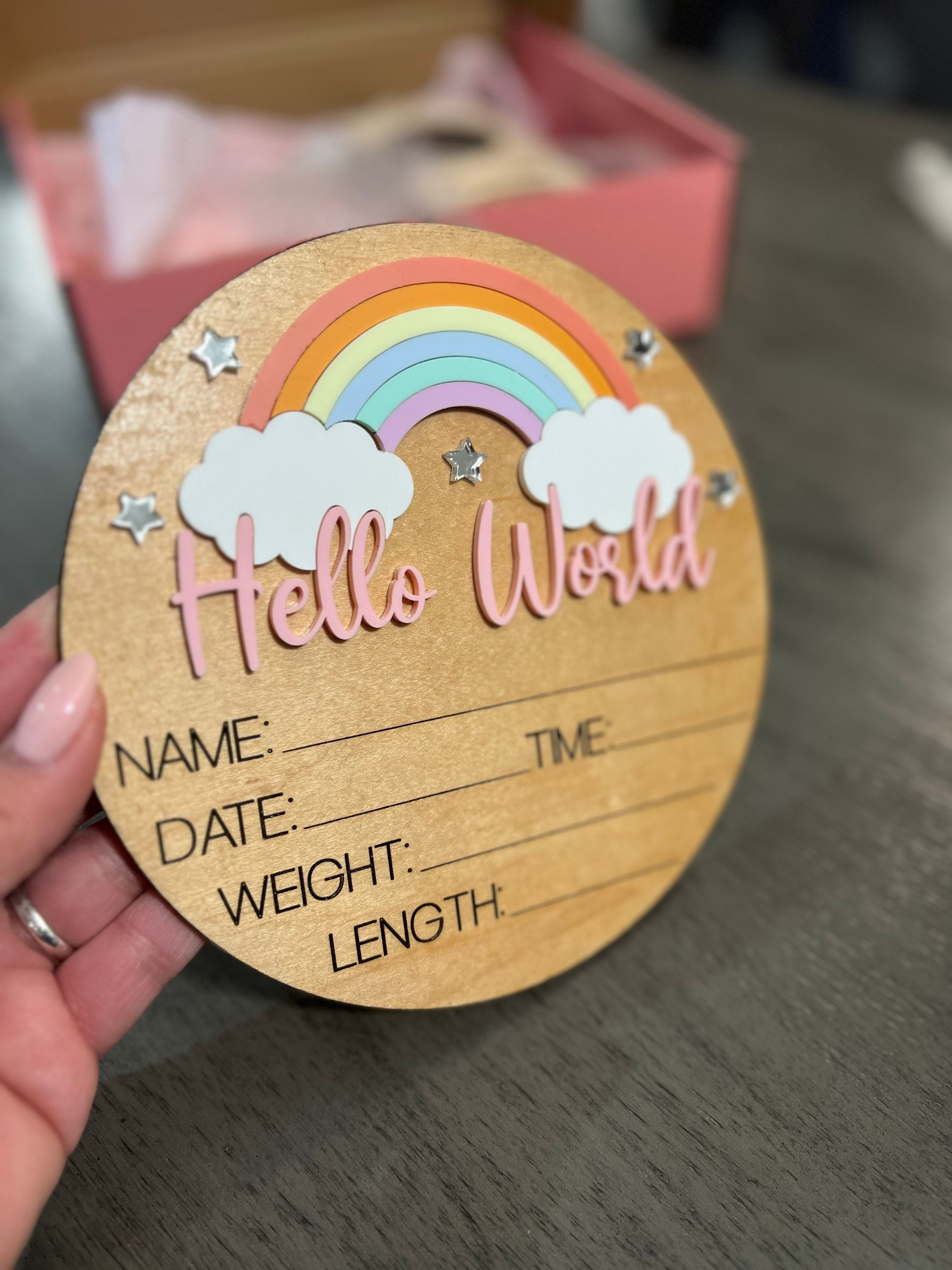 Baby Birth Announcement Sign - Newborn Photography Prop - Boho Rainbow ...