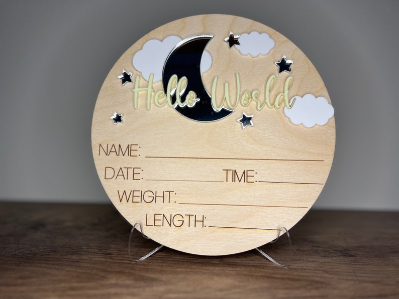Baby Birth Announcement Sign Newborn Photography Prop Moon & Stars ...