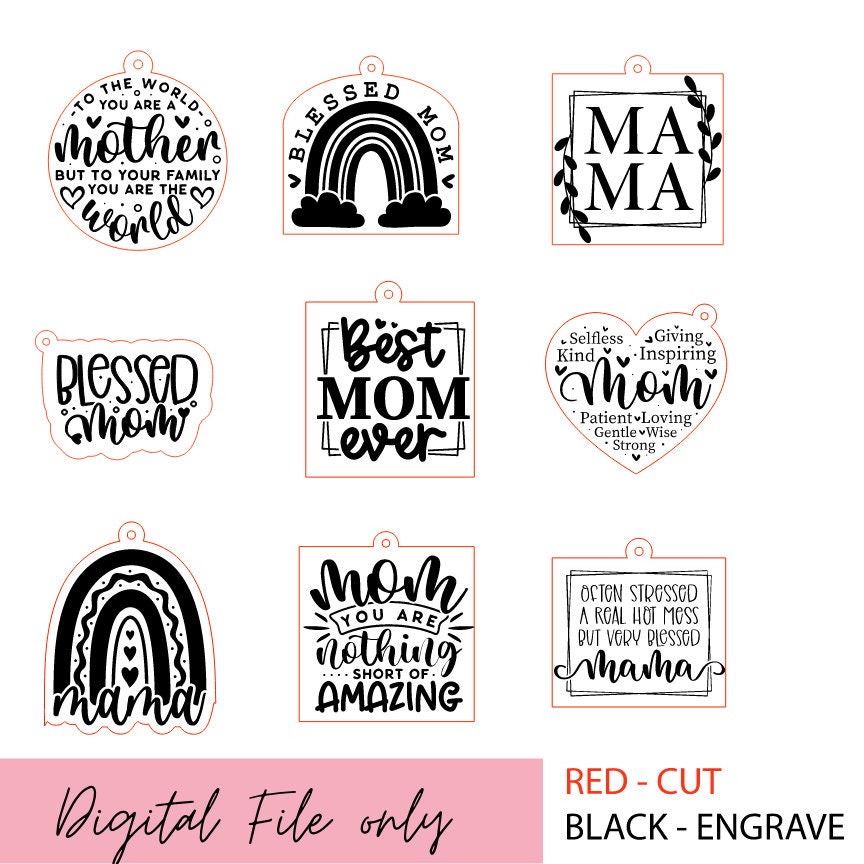 Mom Keychains SVG Bundle File Glowforge Laser Cut File Mom Keychains ...