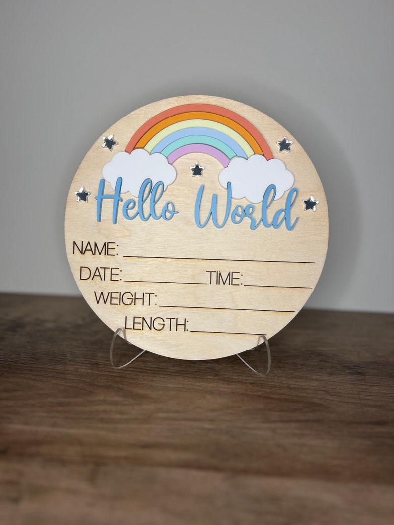 Baby Birth Announcement Sign - Newborn Photography Prop - Boho Rainbow ...