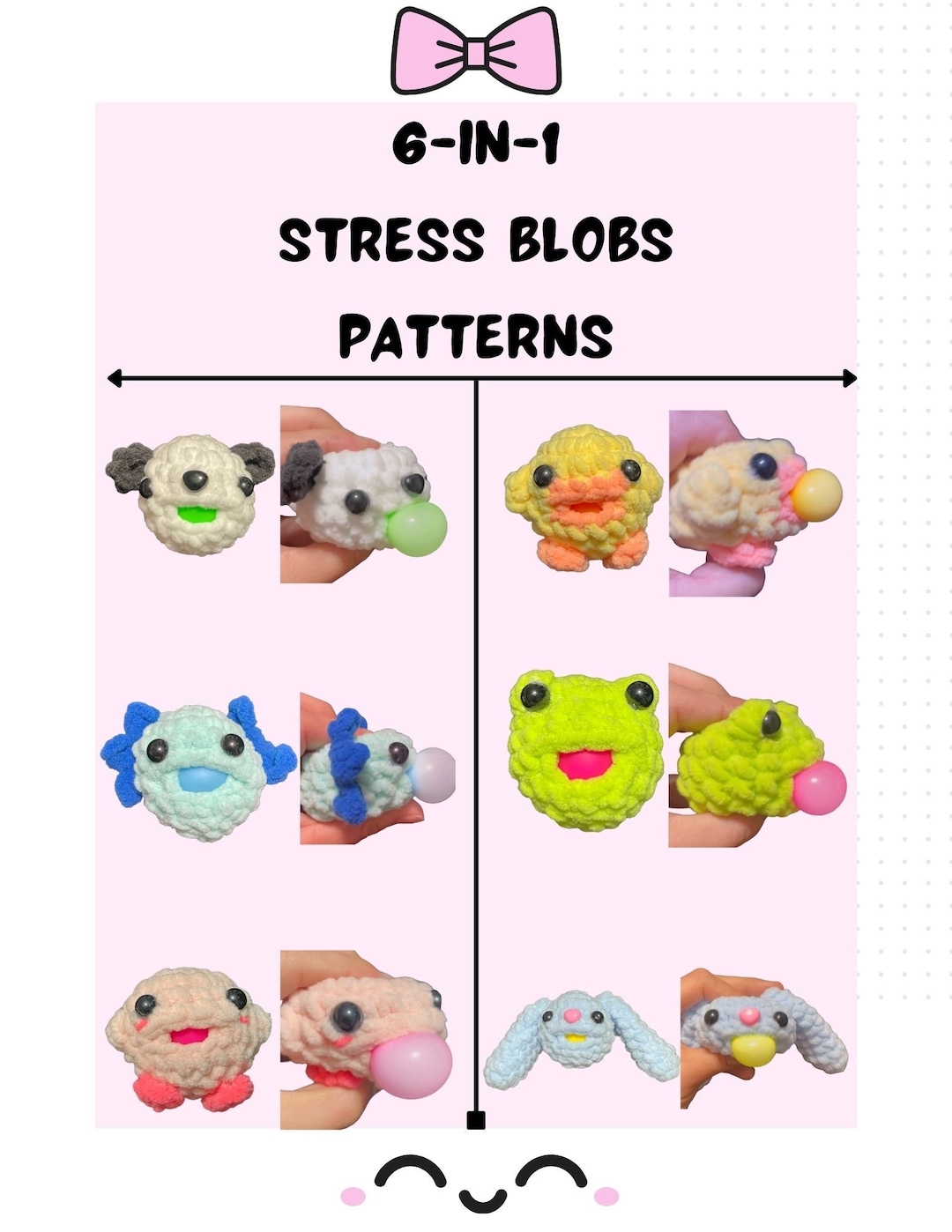6-in-1 Stress Blob Animals Crochet Pattern - Etsy