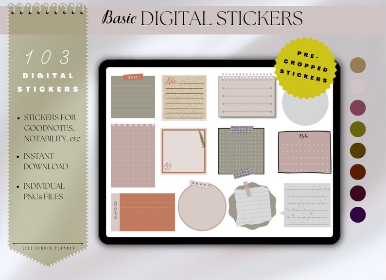Basic Digital Stickers | Goodnotes Pre-cropped Stickers, Individual PNG ...