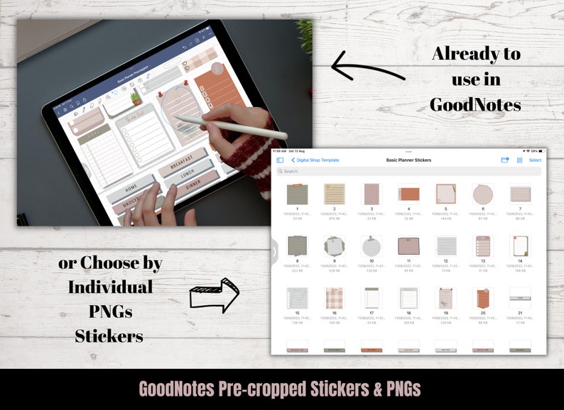 Basic Digital Stickers Goodnotes Pre-cropped Stickers - Etsy