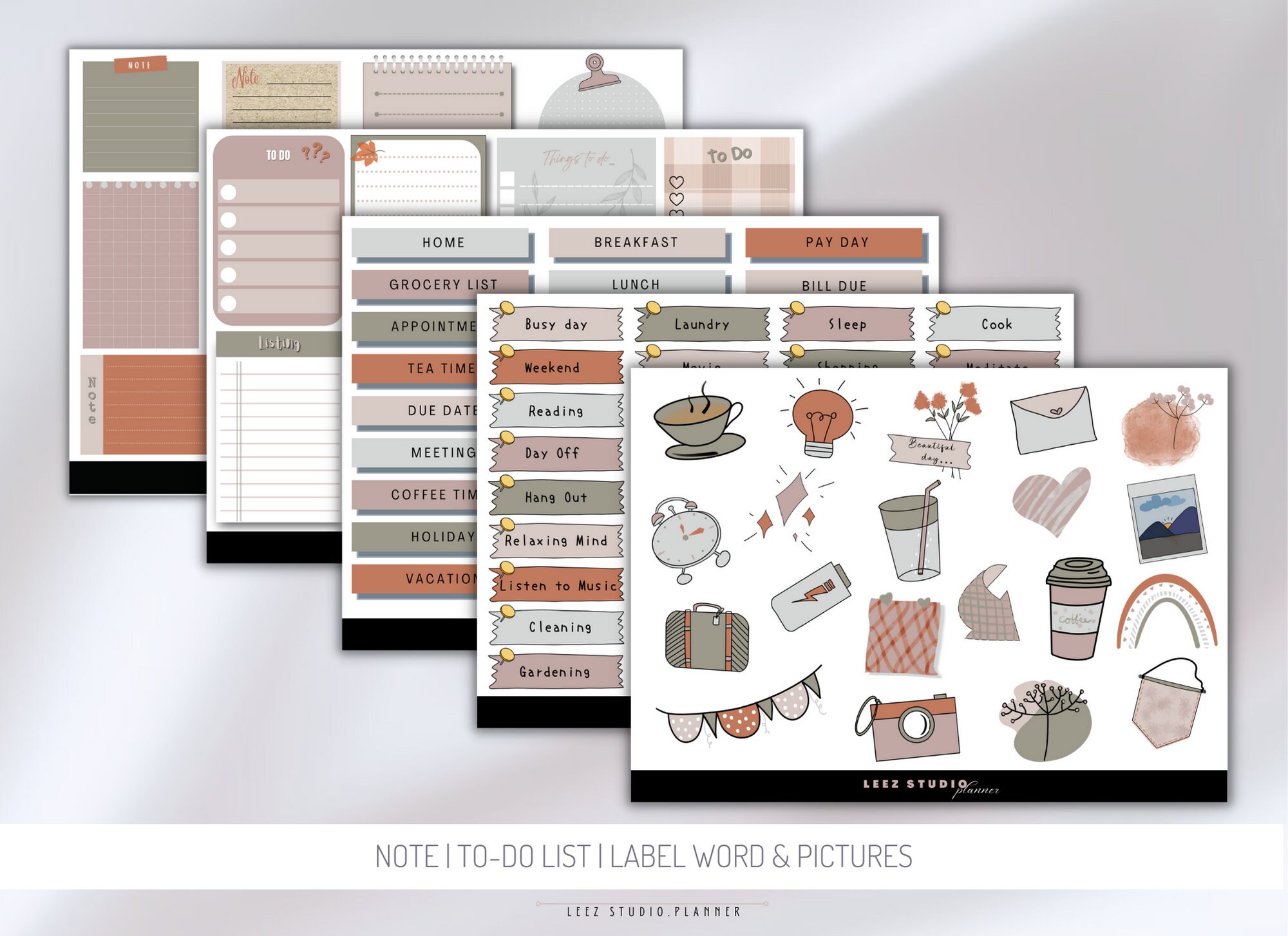 Basic Digital Stickers | Goodnotes Pre-cropped Stickers, Individual PNG ...