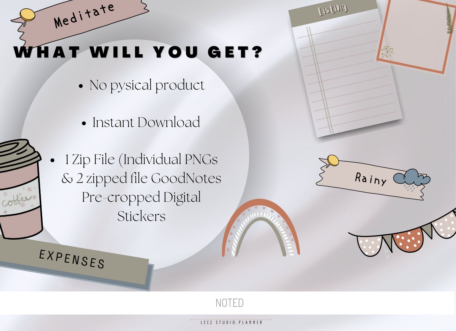 Basic Digital Stickers | Goodnotes Pre-cropped Stickers, Individual PNG ...