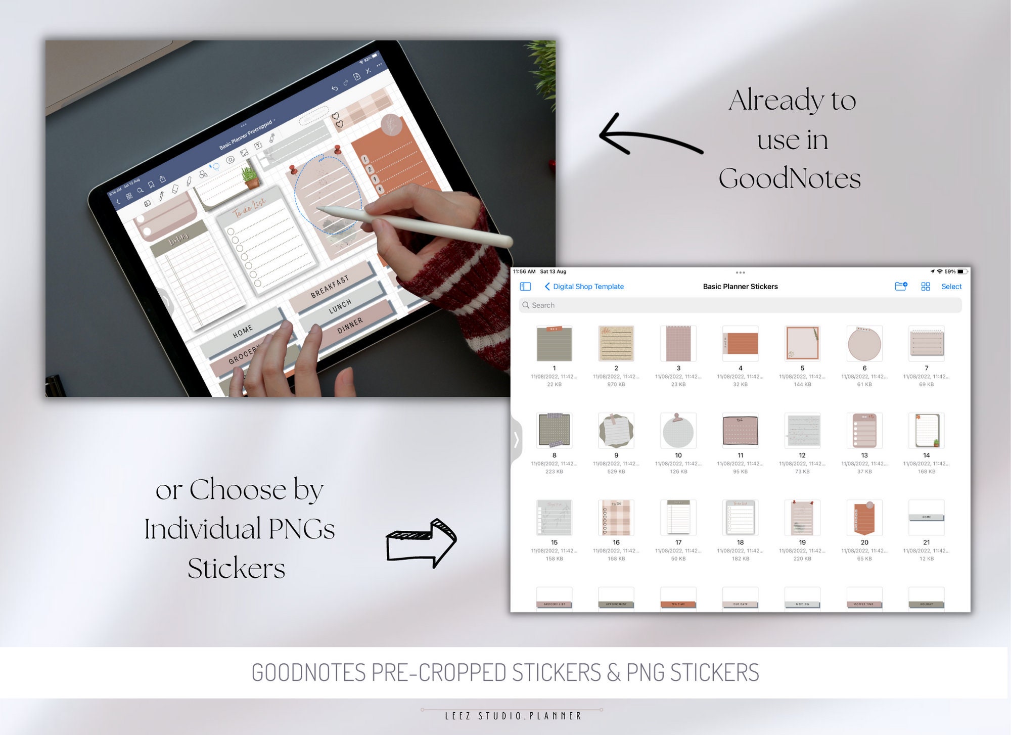 Basic Digital Stickers | Goodnotes Pre-cropped Stickers, Individual PNG ...