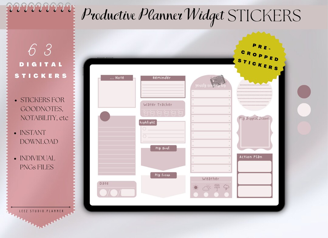Productive Planner Widget | Digital Stickers , Goodnotes Pre-cropped ...