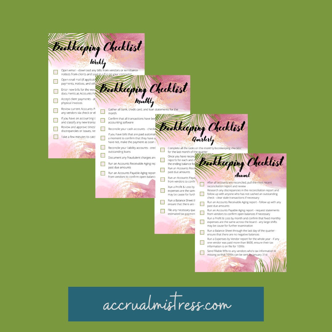 Printable Bookkeeping Checklist Bundle Palms - Etsy