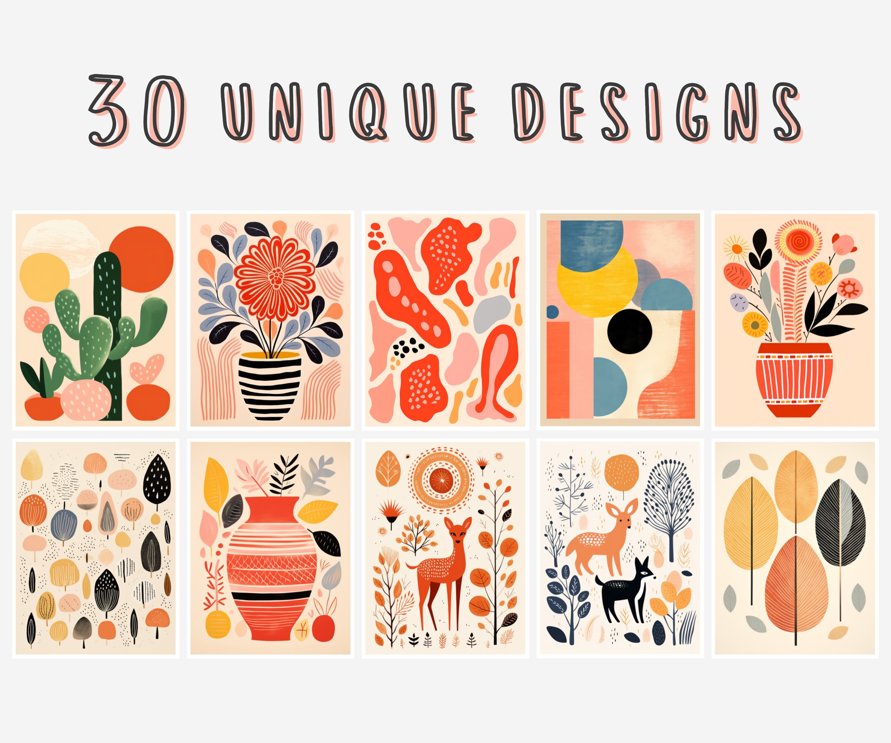 Boho Posters Digital Art Pack, Instant Download Modern Bohemian Bundle ...