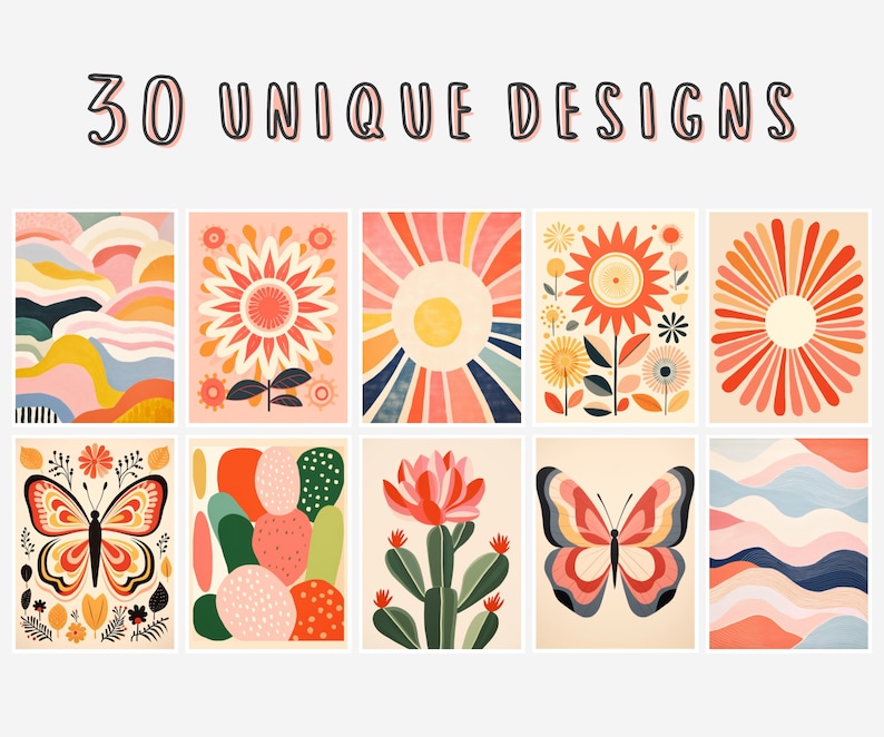 Boho Posters Digital Art Pack, Instant Download Modern Bohemian Bundle ...
