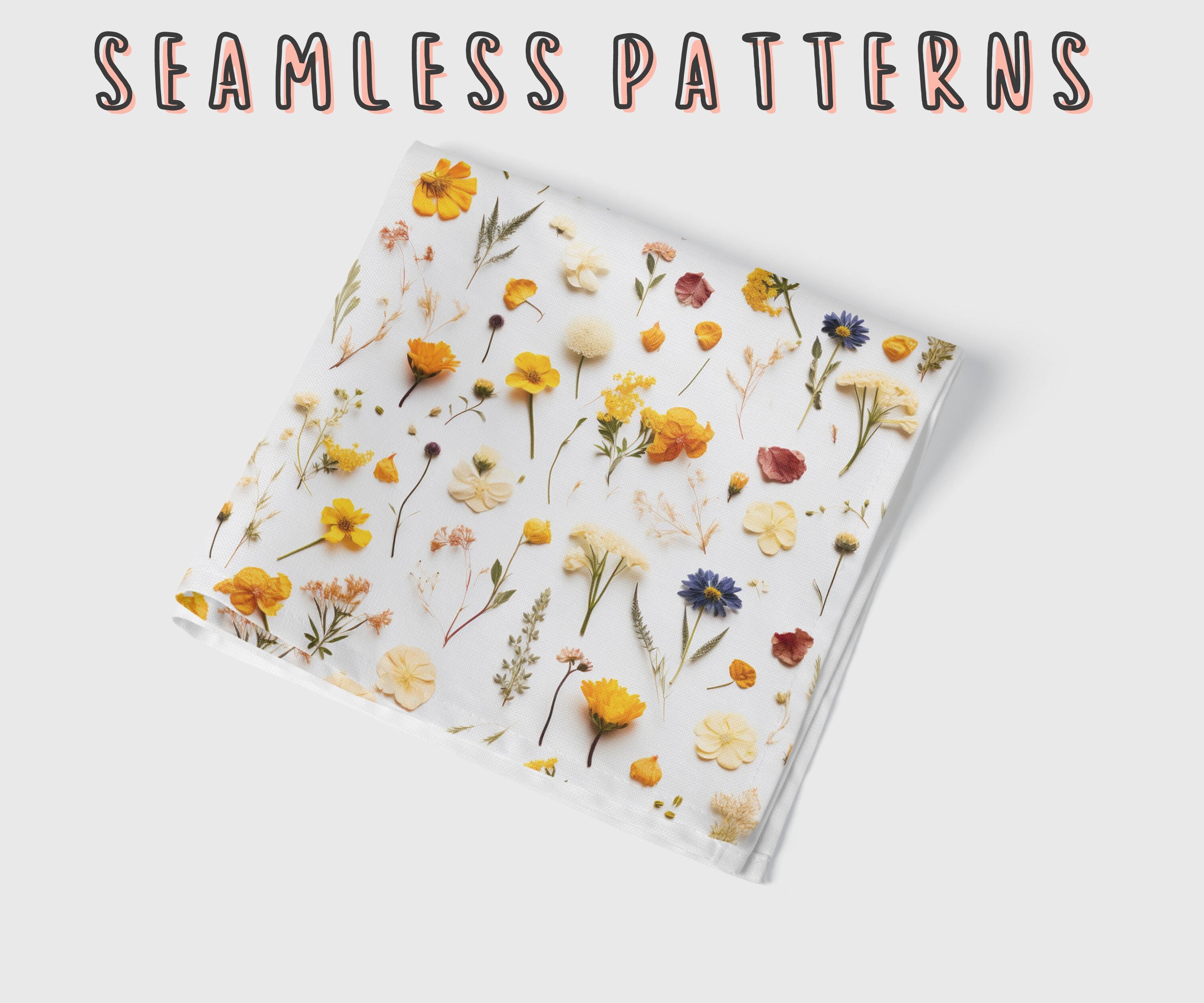 Pressed Flowers Digital Paper Pack, Dried Flowers Seamless Pattern ...