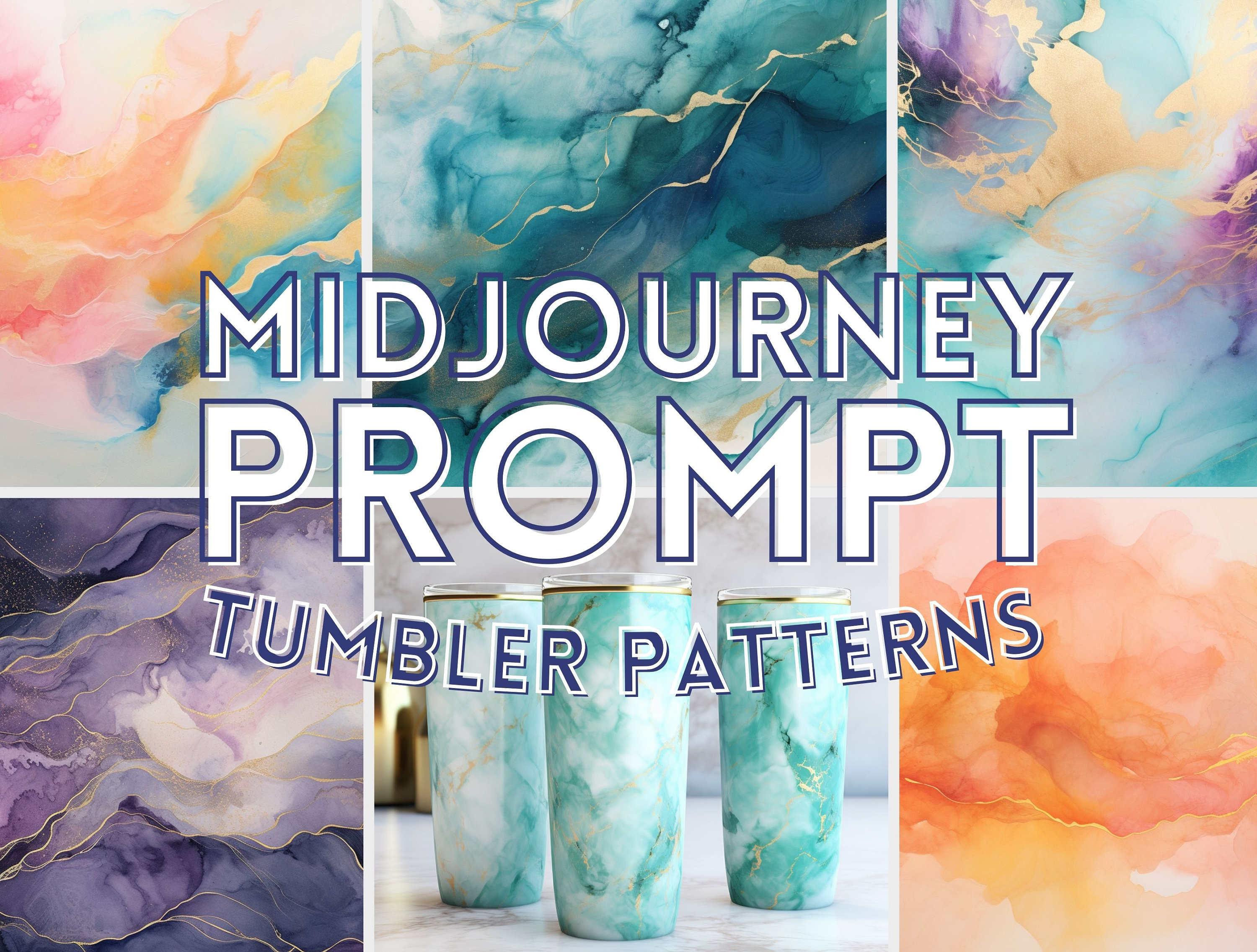 Midjourney Prompt for Tumblers, Watercolor Marble Pattern Prompts, AI ...