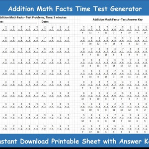 Addition Math Facts Timed Test - Etsy