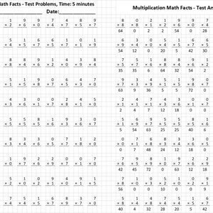 Multiplication Facts Timed Test - Etsy