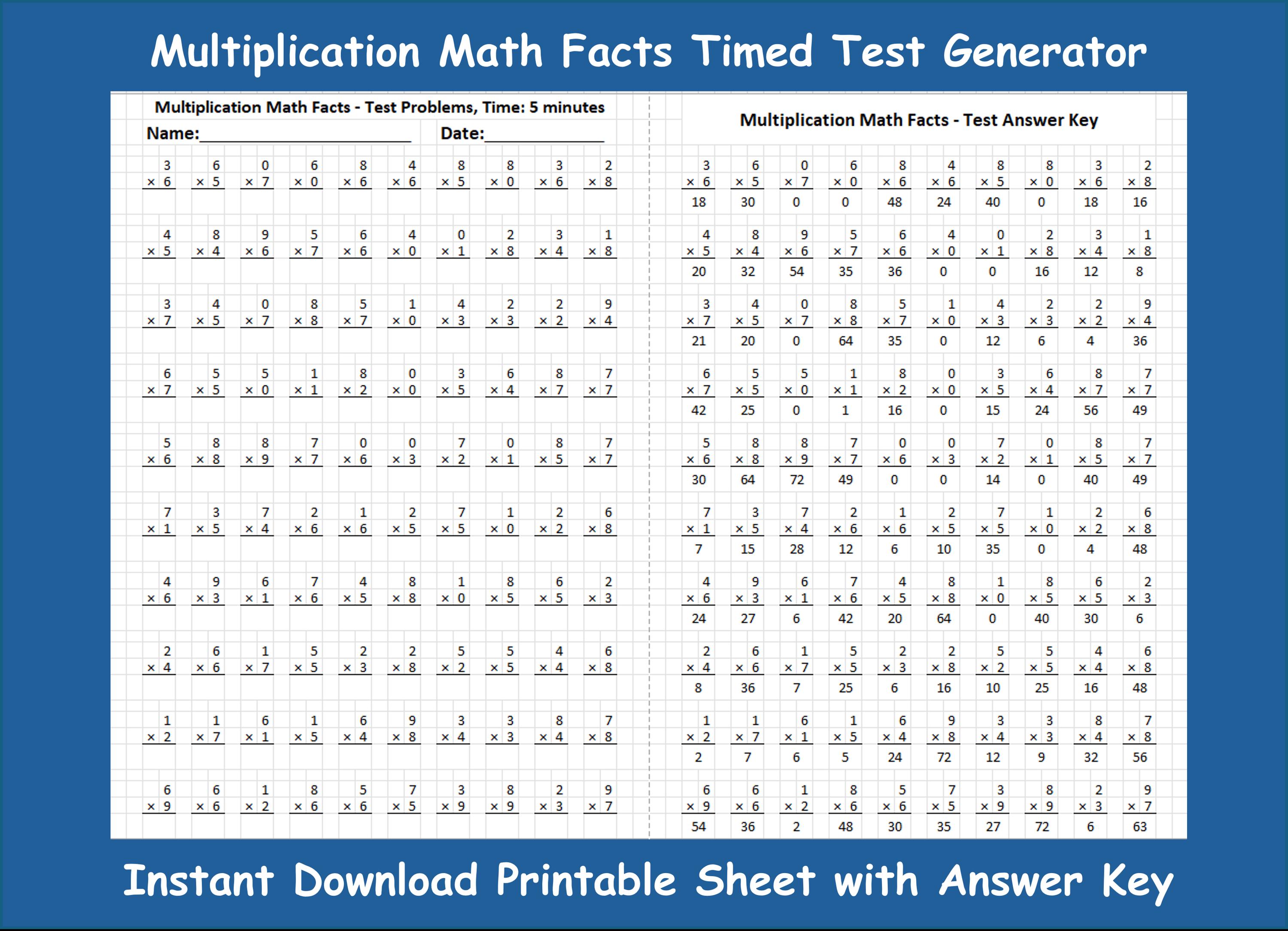Multiplication Facts Timed Test - Etsy