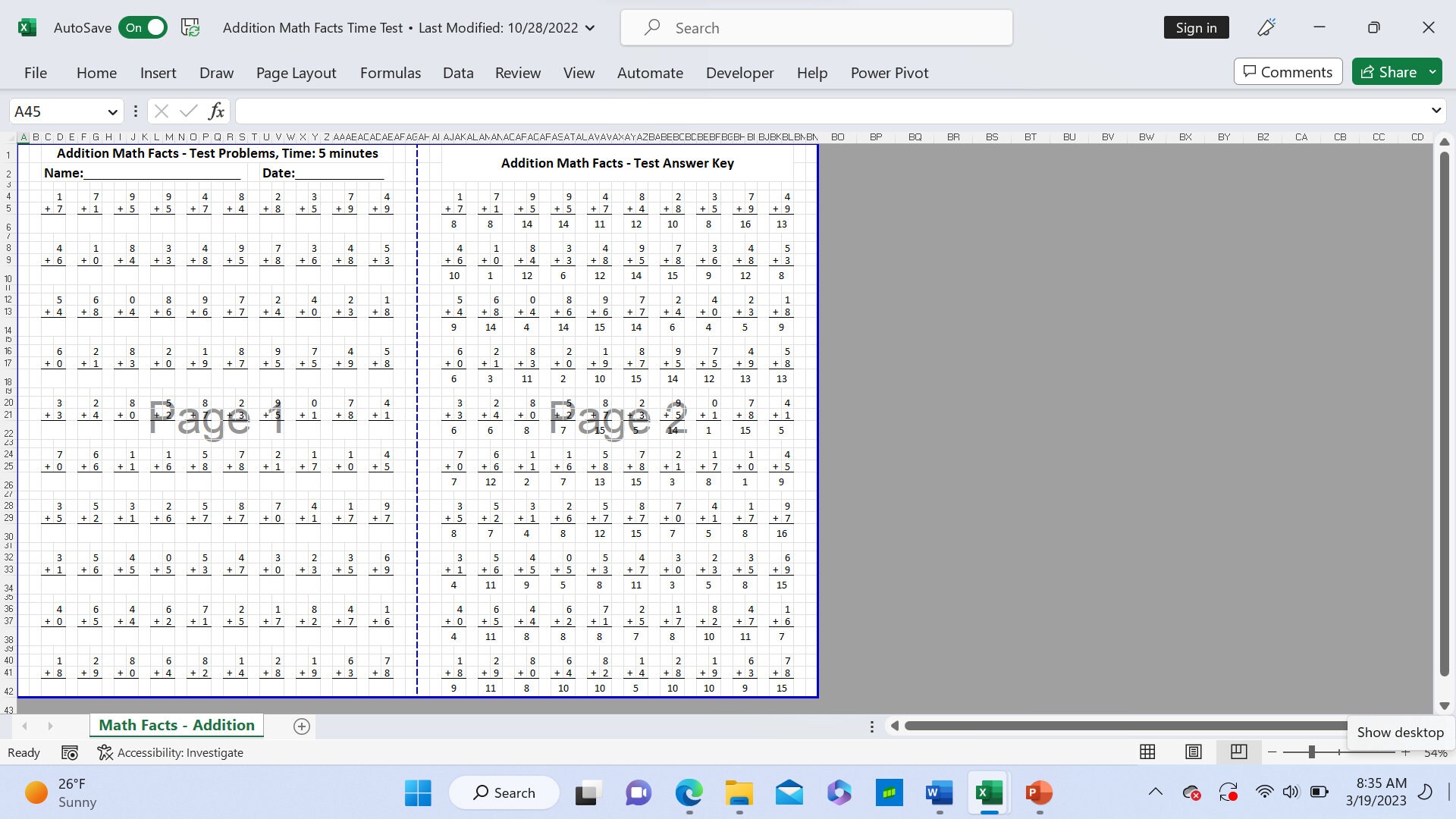Addition Math Facts Timed Test - Etsy