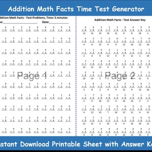 Addition Math Facts Timed Test - Etsy