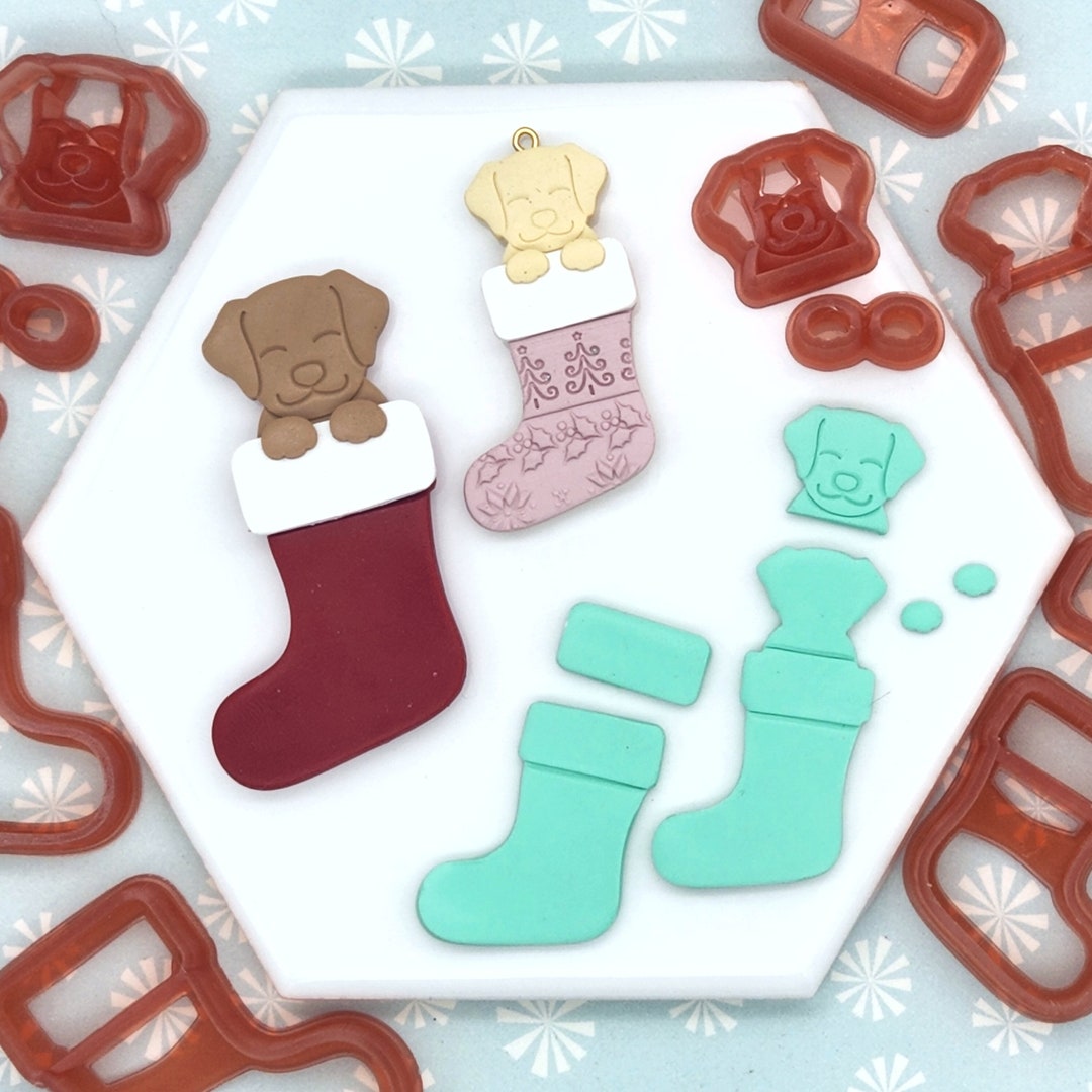 Puppy in a Stocking Set, Dog Clay Cutter, Dog Clay Earrings, Dog Clay ...