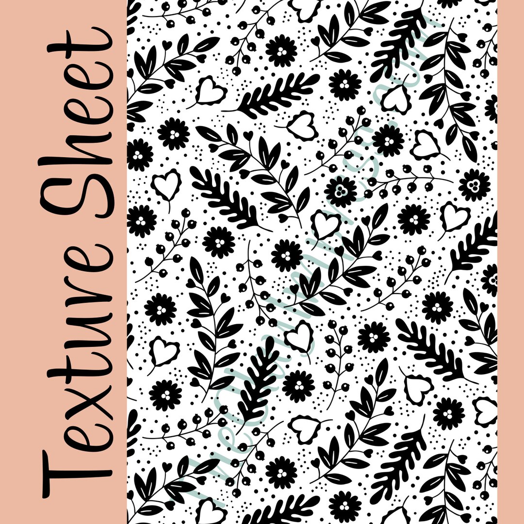 Romantic Botanic Texture Sheet, Valentine's Day Floral, Texture Rubber ...