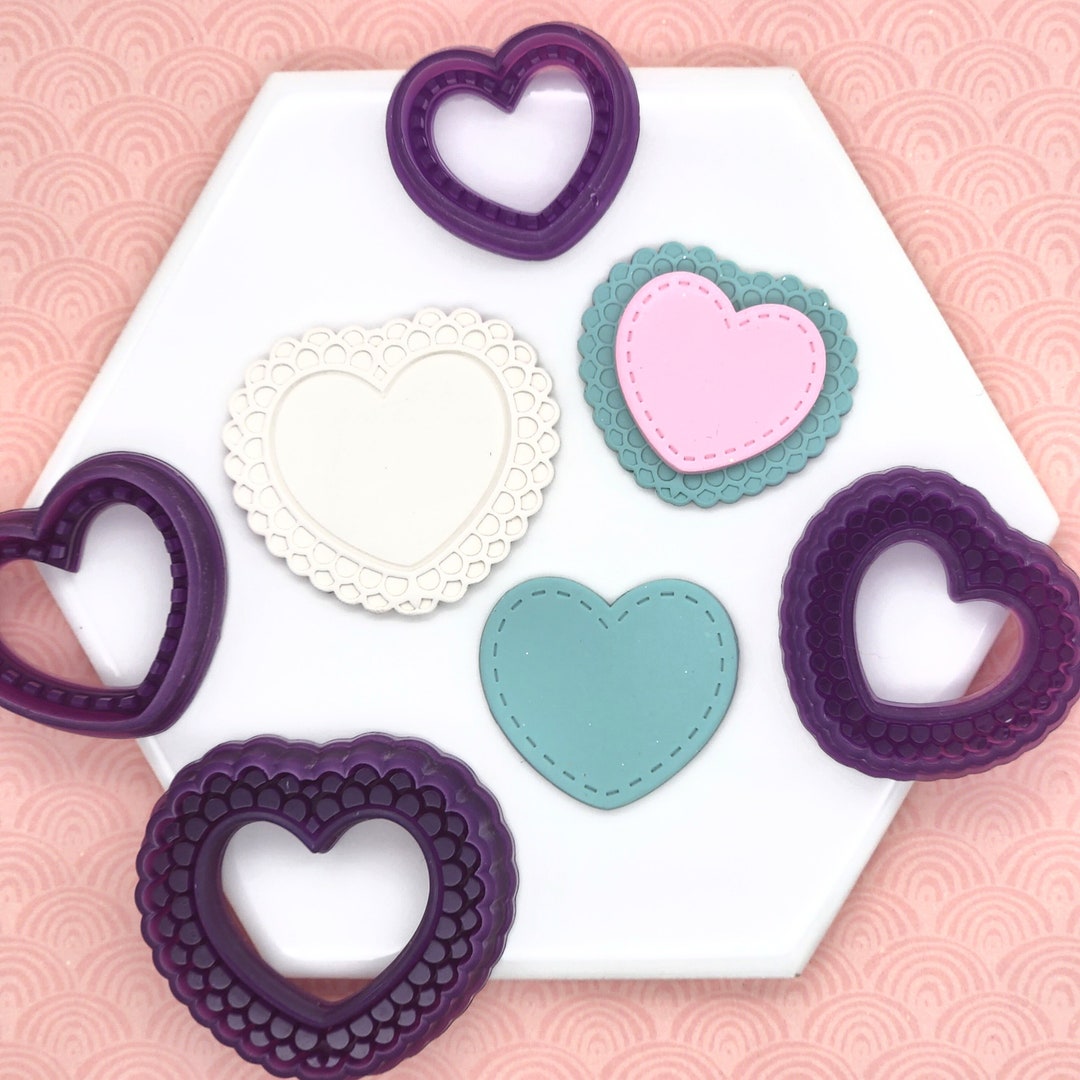 Stitched & Doily Heart Set, Heart Doily, Valentine's Day Clay Cutter ...