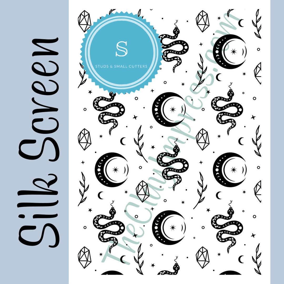 Celestial Serpents Silk Screen, Lunar Design, Celestial, Serpent, Moon, Polymer Clay, Stencil ...