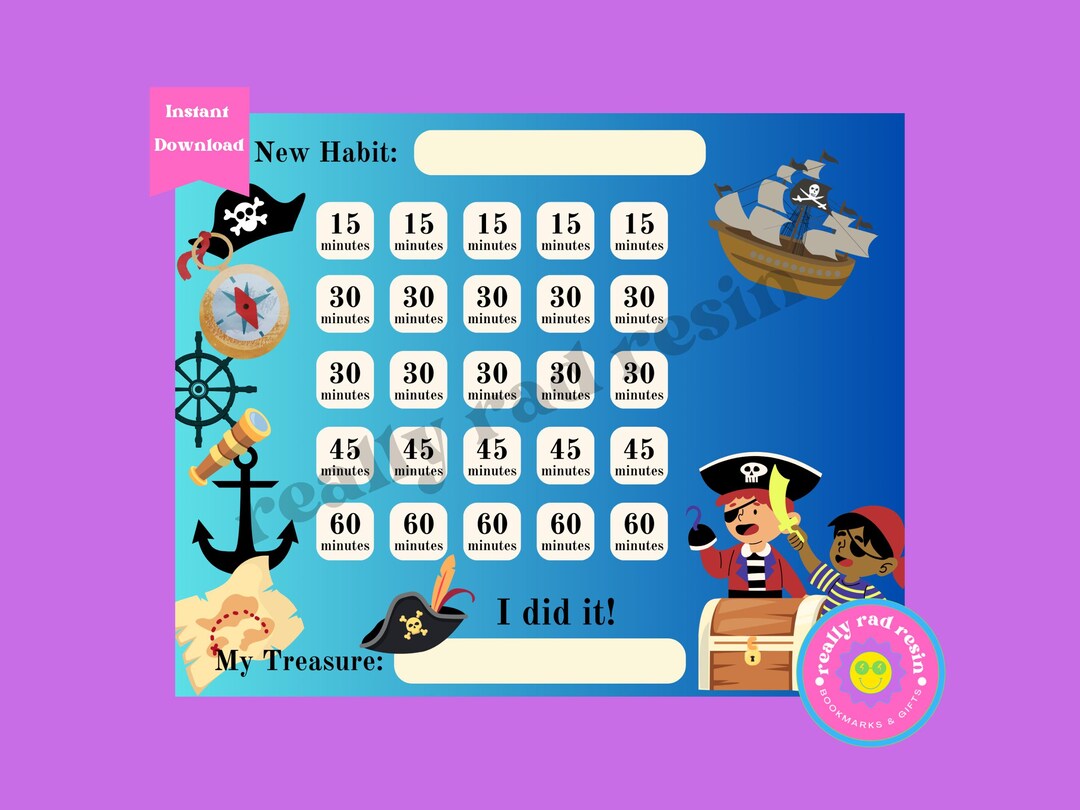 Fun Pirate Themed Kids Time-based New Habit Tracker - With Reward Chart ...