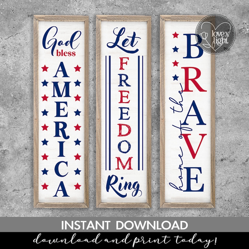 National Day Porch God Bless America Let Freedom Ring Farmhouse Sign ...
