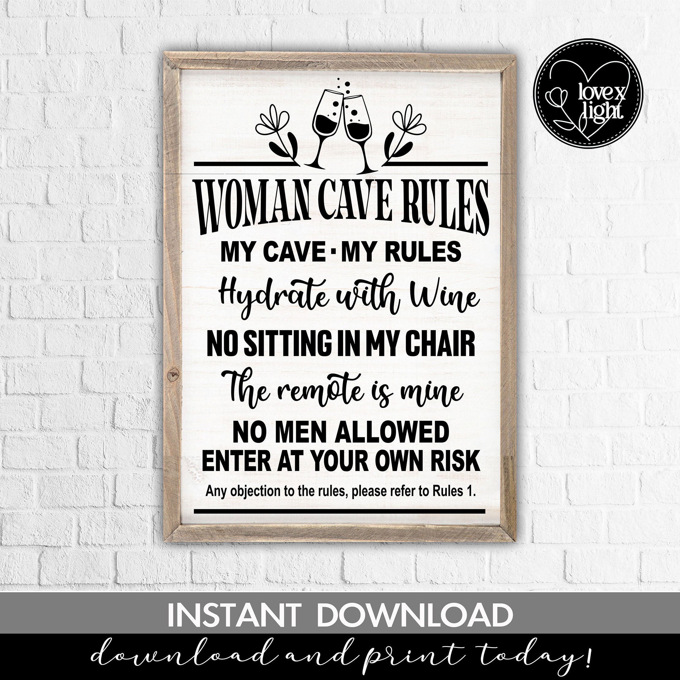 Woman Cave Rules No Men Allowed Wine Champagne Farmhouse Wall Sign, Svg ...