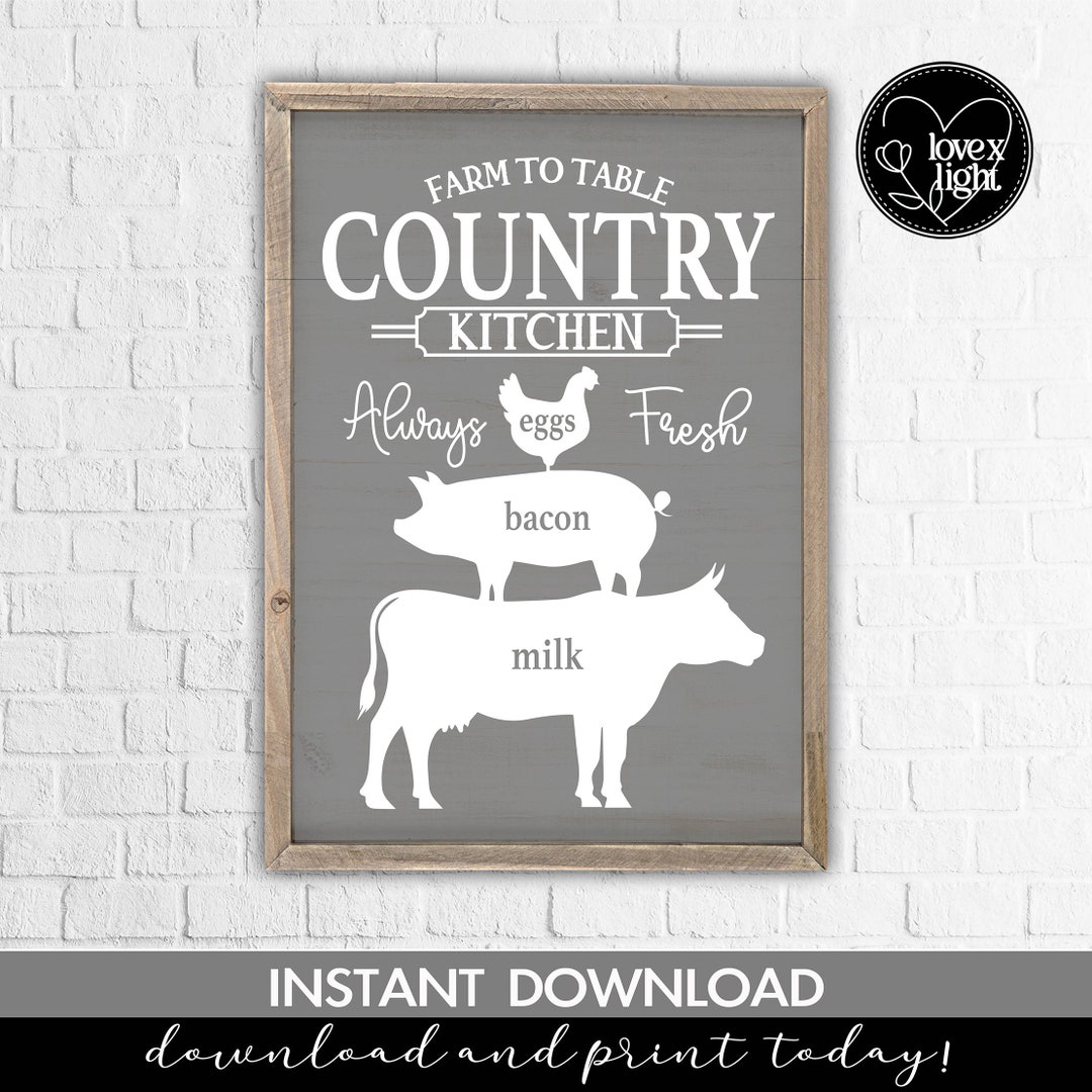 Retro Cow Egg Farmhouse Farm to Table Kitchen Sign Country Wall Sign ...