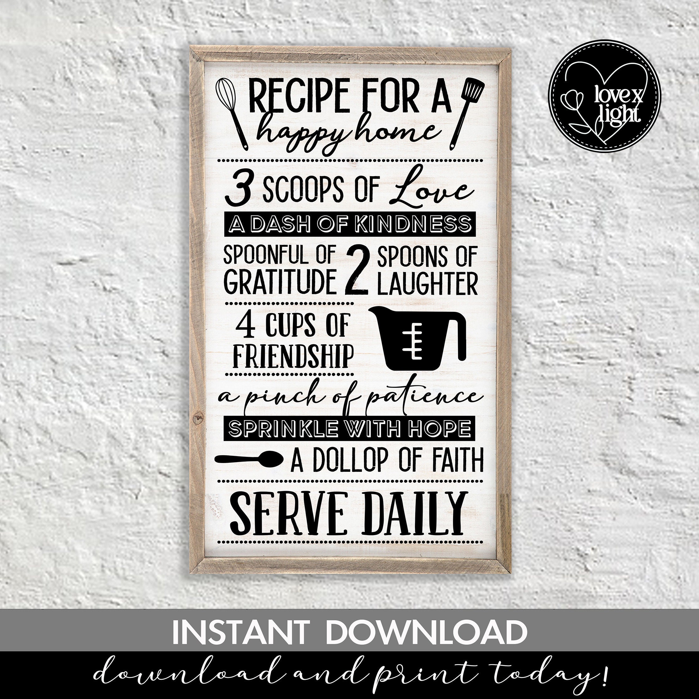 Recipe for a Happy Home Humor Country Farmhouse Wall Sign, Svg, Eps ...