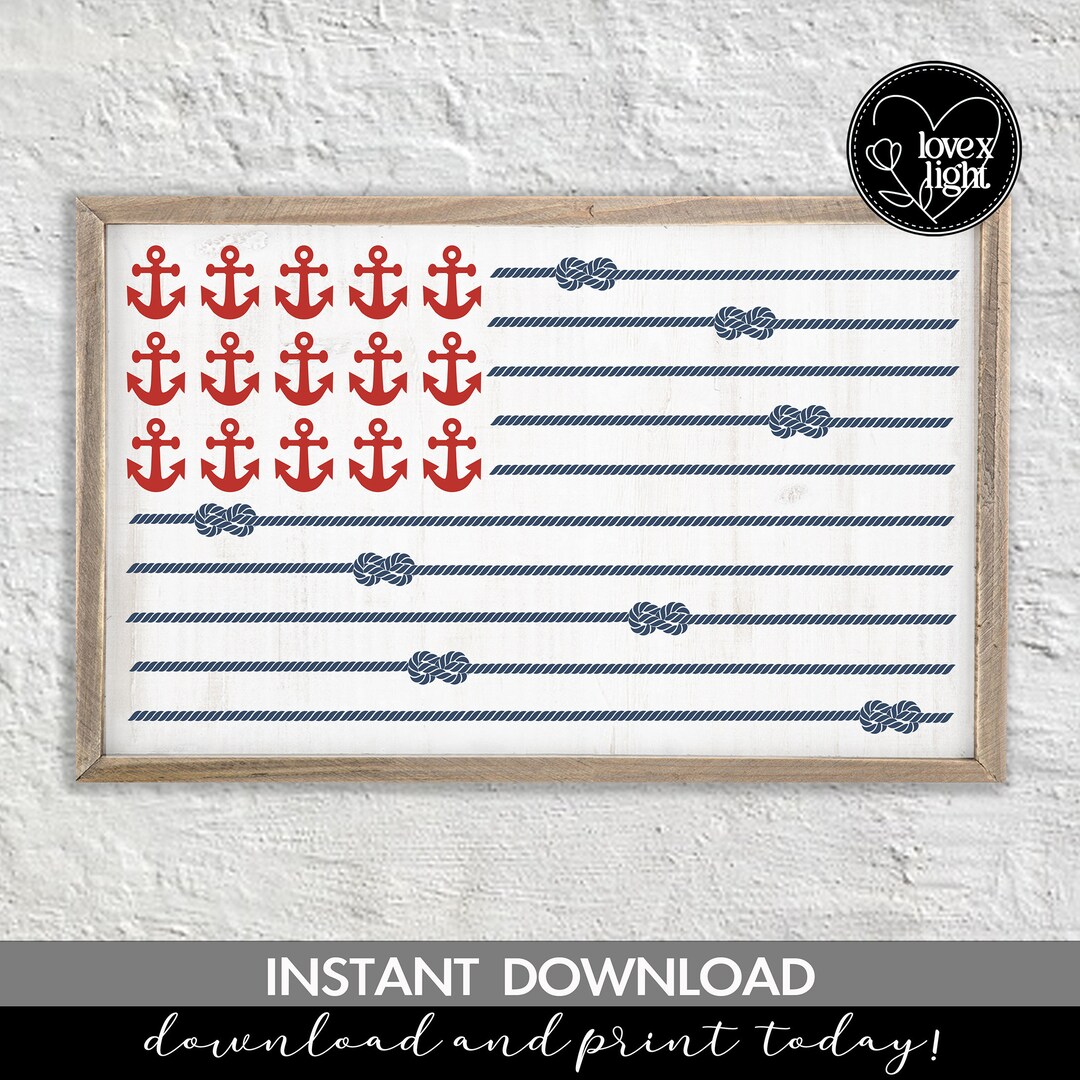 Nautical Anchor American Flag Rope Country Farmhouse Wall Sign, Svg ...