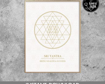 Sacred Geometry Sri Yantra Yoga Poster Wall Art Attach Money Wreath ...