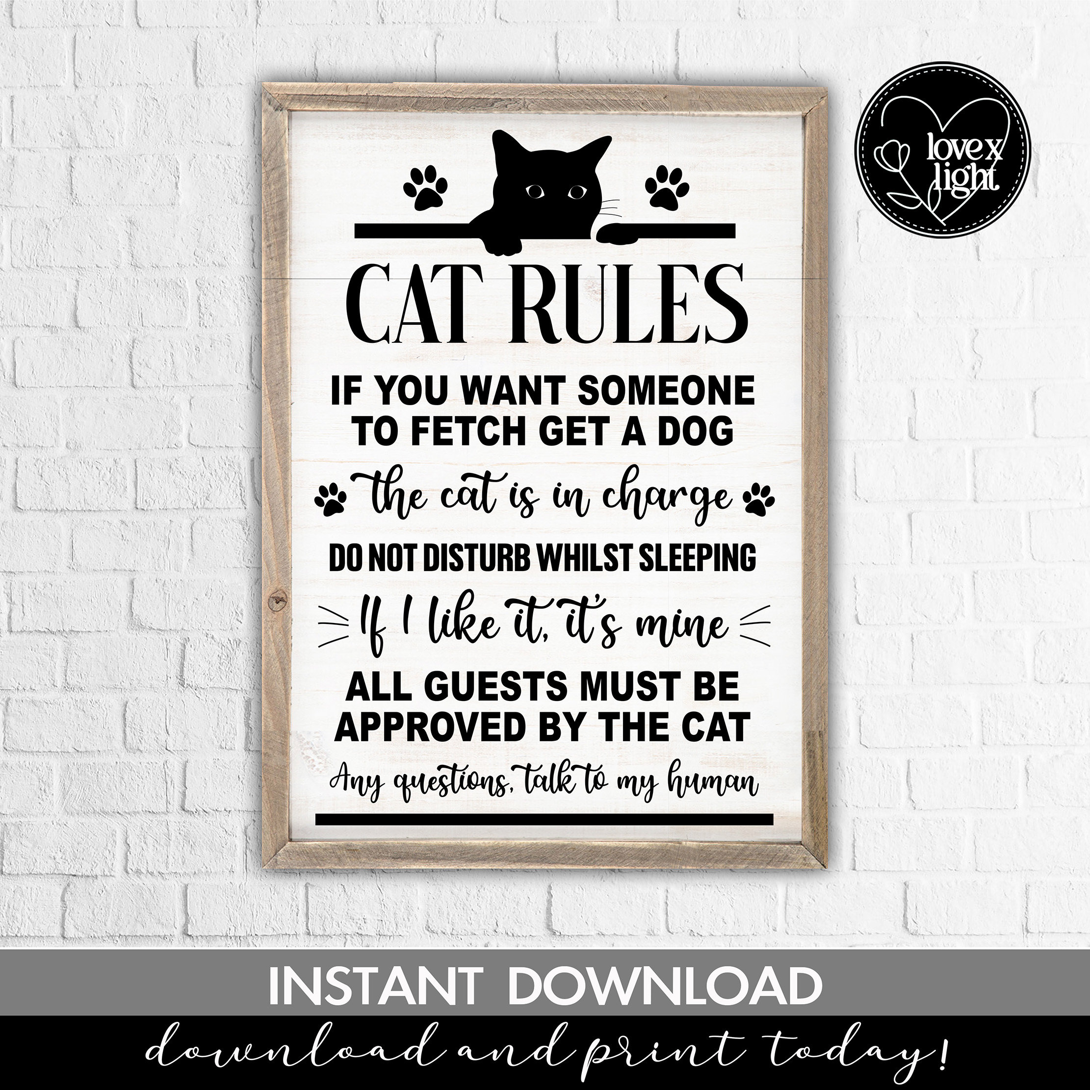 Cat Rules Humor Country Farmhouse Wall Sign, Svg, Eps, Pdf, Png, Dxf ...