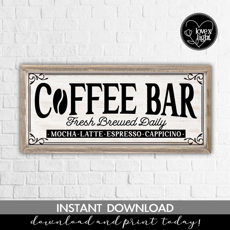 Kitchen Vintage Retro Coffee Bar Mocha Latte Fresh Brewed Wall Sign ...